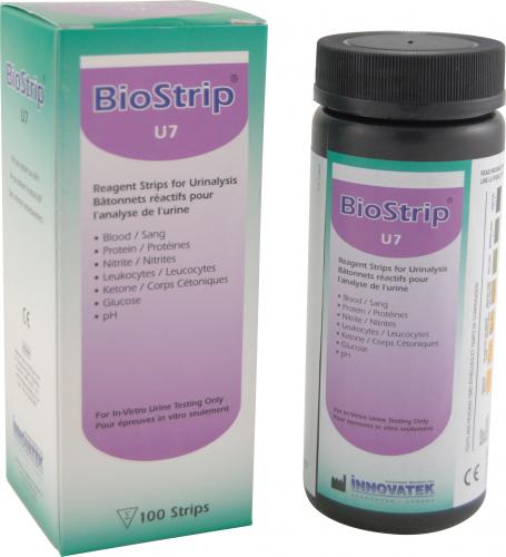 BIOSTRIP 7 urine test (LEU/NIT/PRO pH/BLOOD/KET/GLU) BTE/100